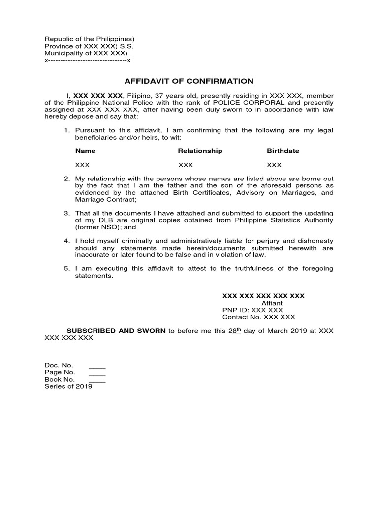 Affidavit of Confirmation | PDF