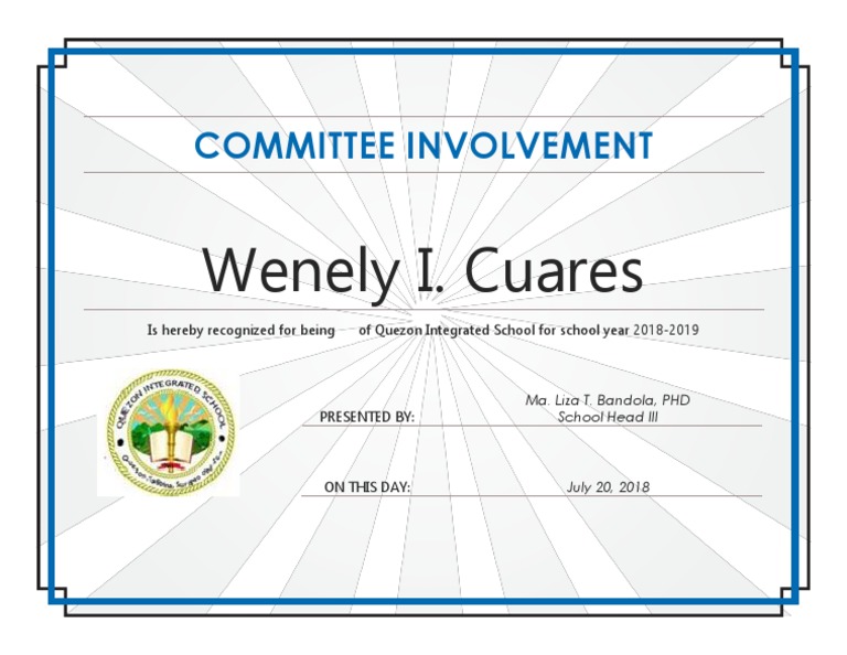 Certificate For Committee Involvement | PDF