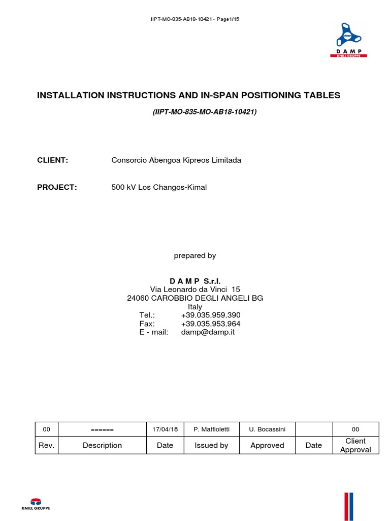 Installation Instructions and In-Span Positioning Tables: Client | PDF ...