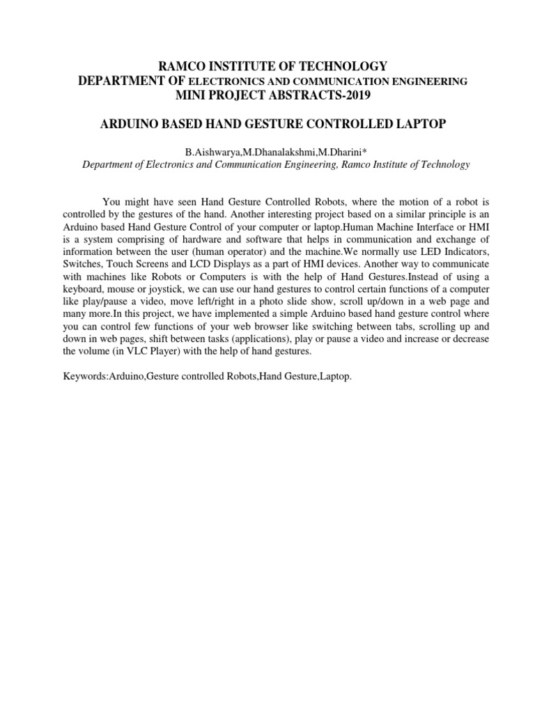 Ramco Institute of Technology Department of Mini Project Abstracts-2019 ...