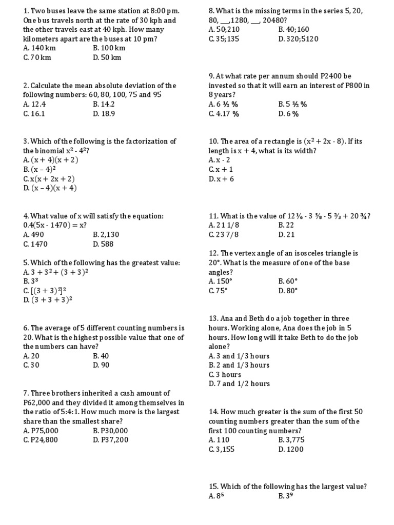 LET REVIEW SAMPLE MATH | Triangle | Elementary Mathematics