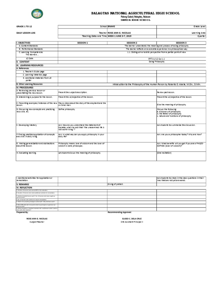 DLL Philo | PDF | Learning | Teachers