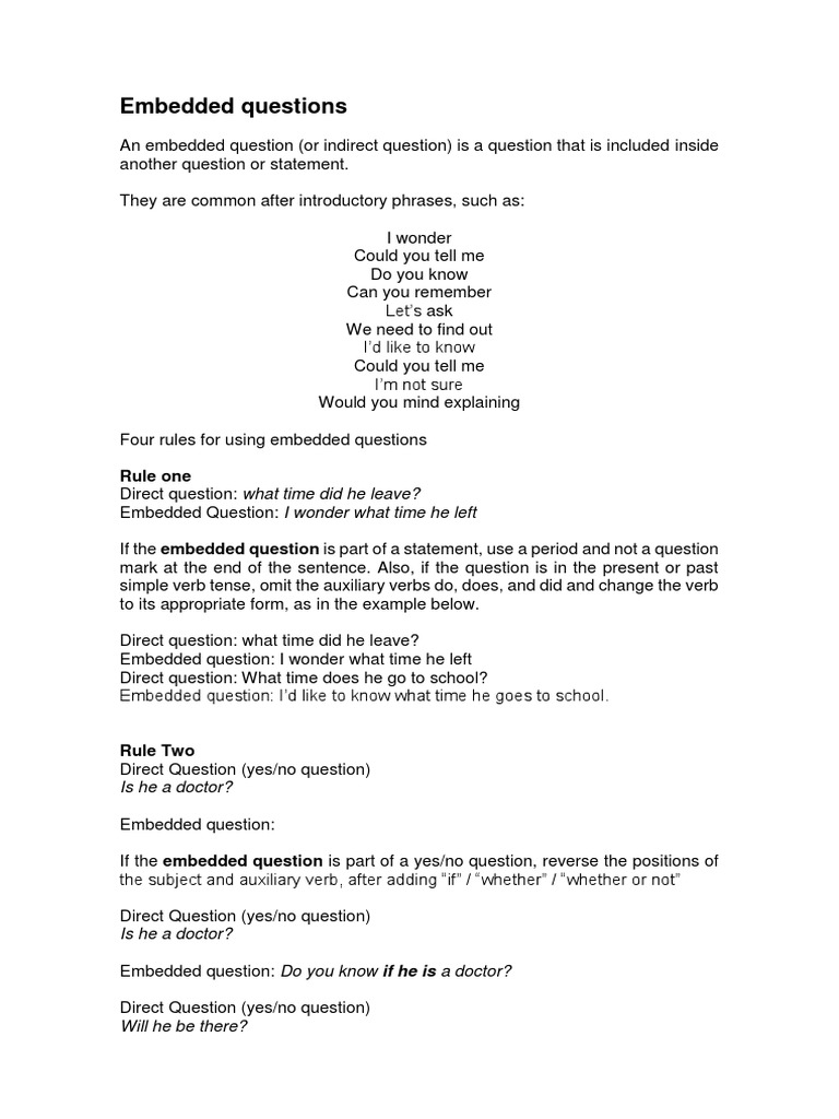 Embedded Questions: Rule One | PDF | Question | Verb