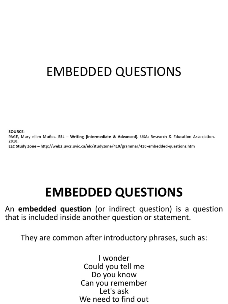 Embedded Questions | PDF | Question | Onomastics