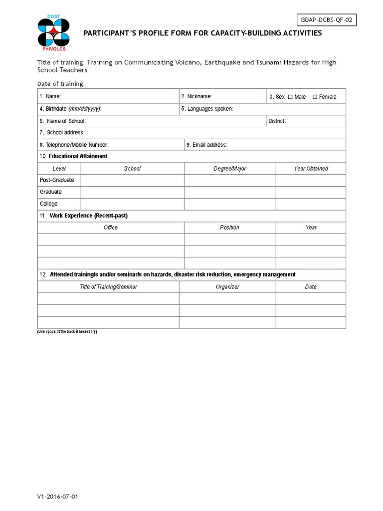 Participant's Profile Form For Capacity-Building Activities | PDF ...
