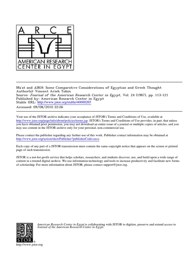 Tobin Maat and Dike Some Comparative Considerations of Egyptian and ...