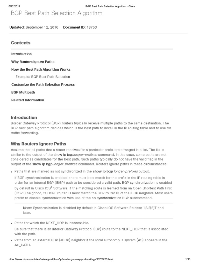 BGP Best Path Selection Algorithm | PDF | Router (Computing) | Routing