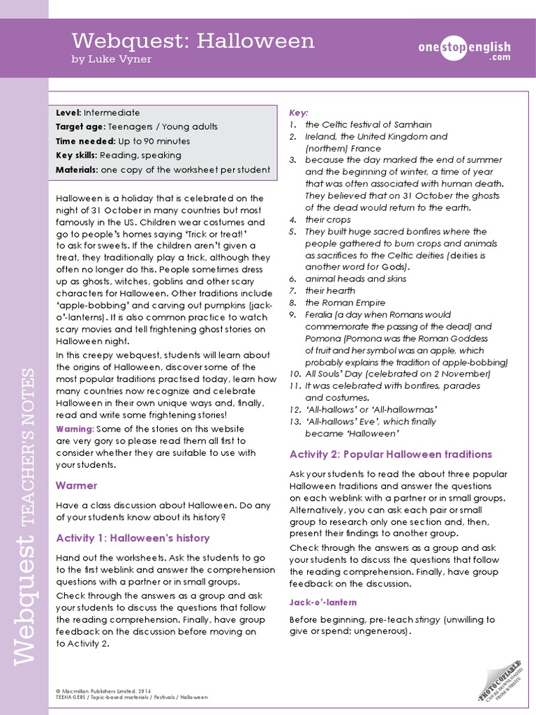 Halloween Webquest Teachers Notes | Download Free PDF | Trick Or ...