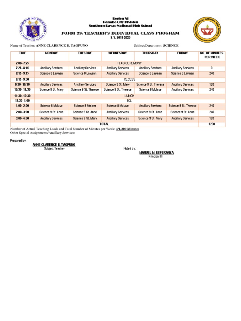Teacher's Science Class Schedule | PDF | Sports