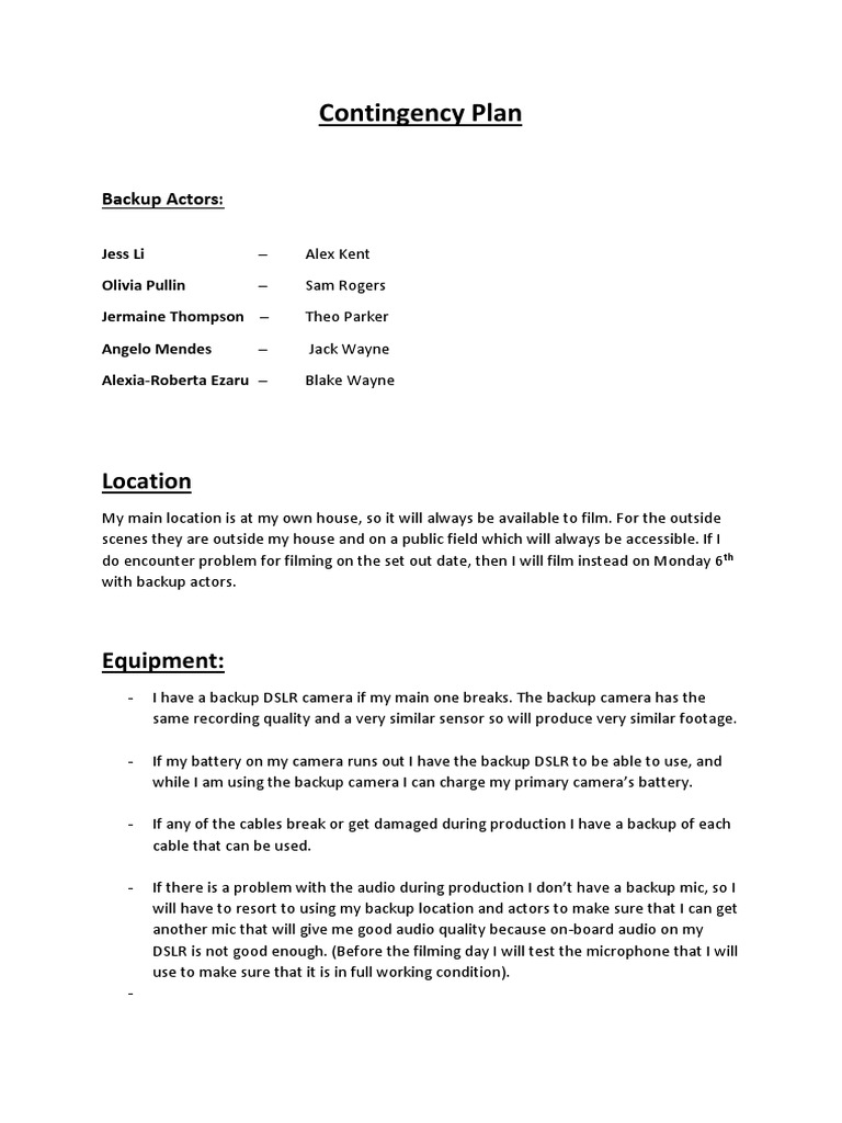 Contingency Plan | PDF