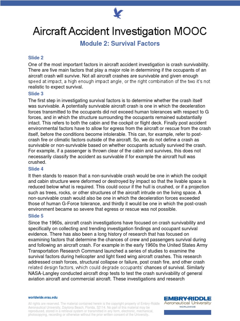 Aircraft Accident Investigation MOOC: Module 2: Survival Factors | PDF ...