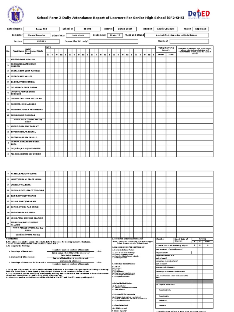 School Form 2 (SF 2) | PDF | Health Sciences
