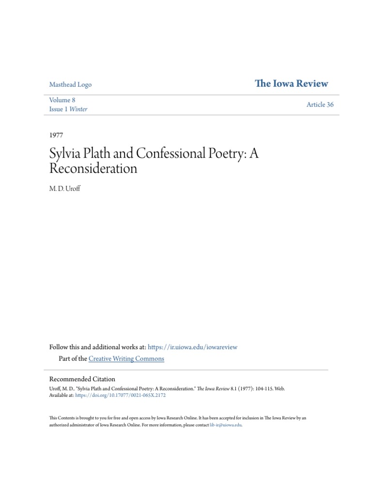 Sylvia Plath and Confessional Poetry - A Reconsideration | PDF