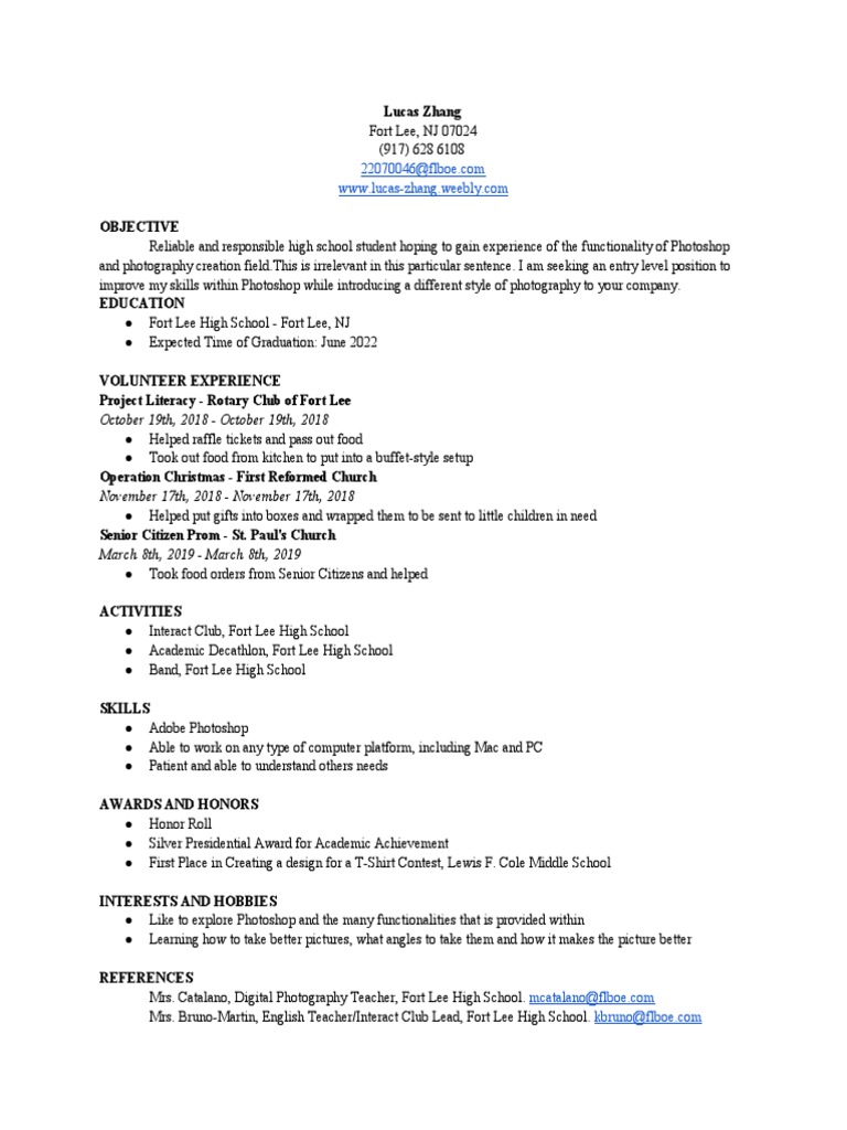 Digital Photography Resume - Lucas Zhang-2 | PDF