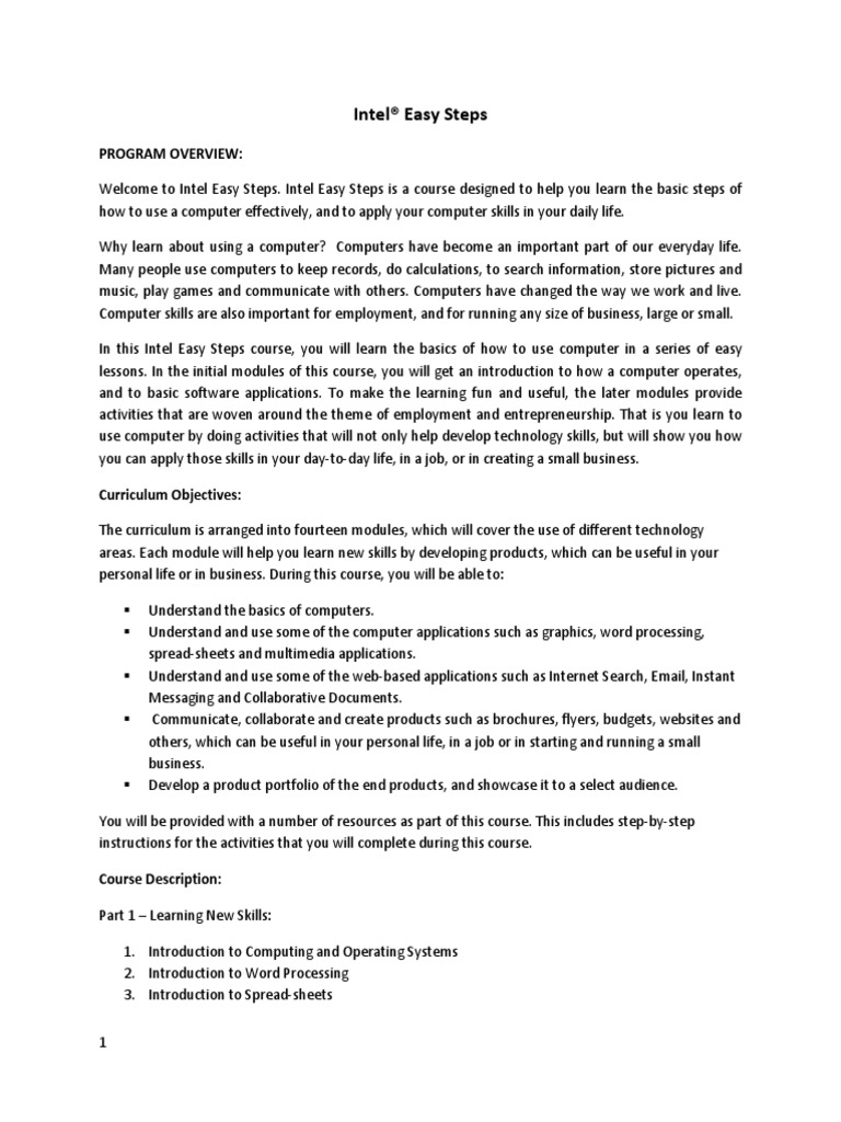 Intel® Easy Steps: Program Overview | PDF | Internet | Multimedia