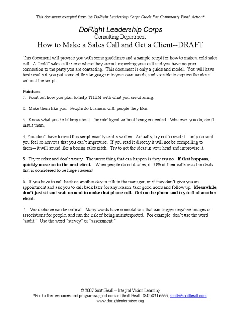 Sales Call Script PDF | PDF | Cognition