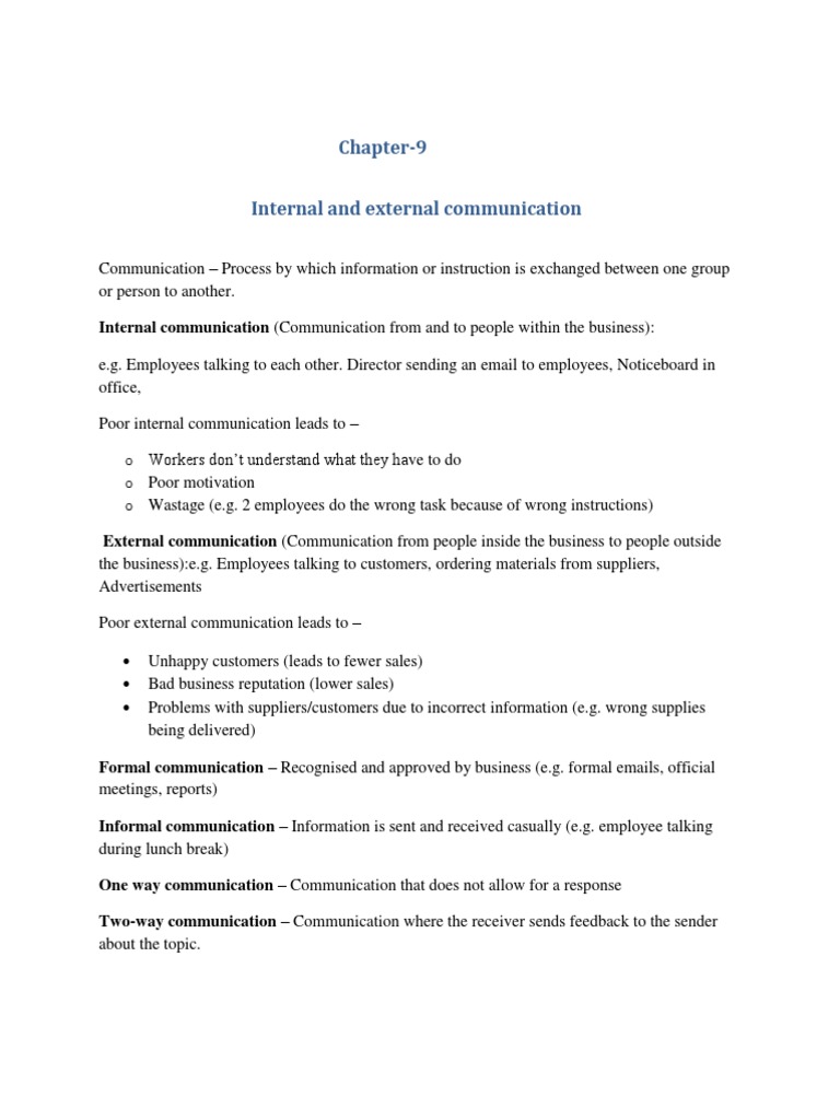 Chapter-9 Internal and External Communication | PDF | Communication ...