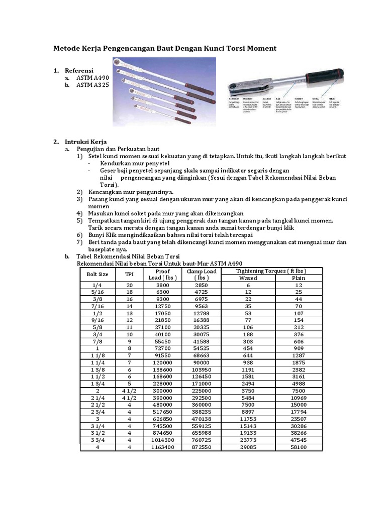 Metode Kerja Pengencangan Baut Dengan Kunci Torsi Moment | PDF