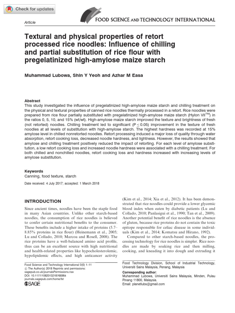 Textural and Physical Properties of Retort Processed Rice Noodles ... Textural and Physical Properties of Retort Processed Rice Noodles ...