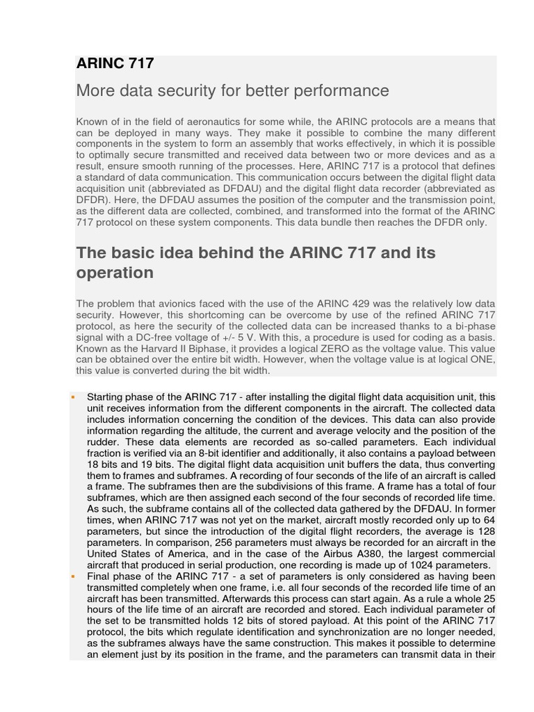 Arinc 717 | PDF | Data Transmission | Flight Recorder