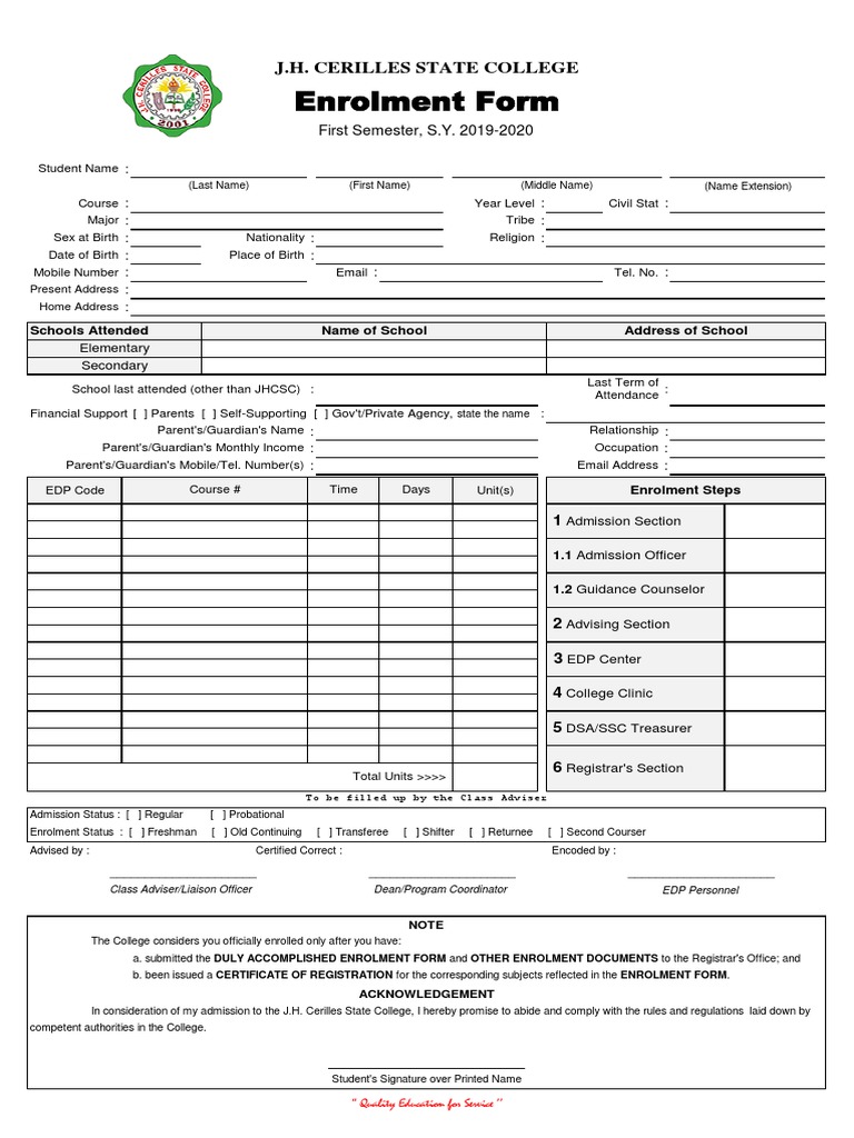 Enrolment Form PDF | PDF | Behavior Modification | Learning