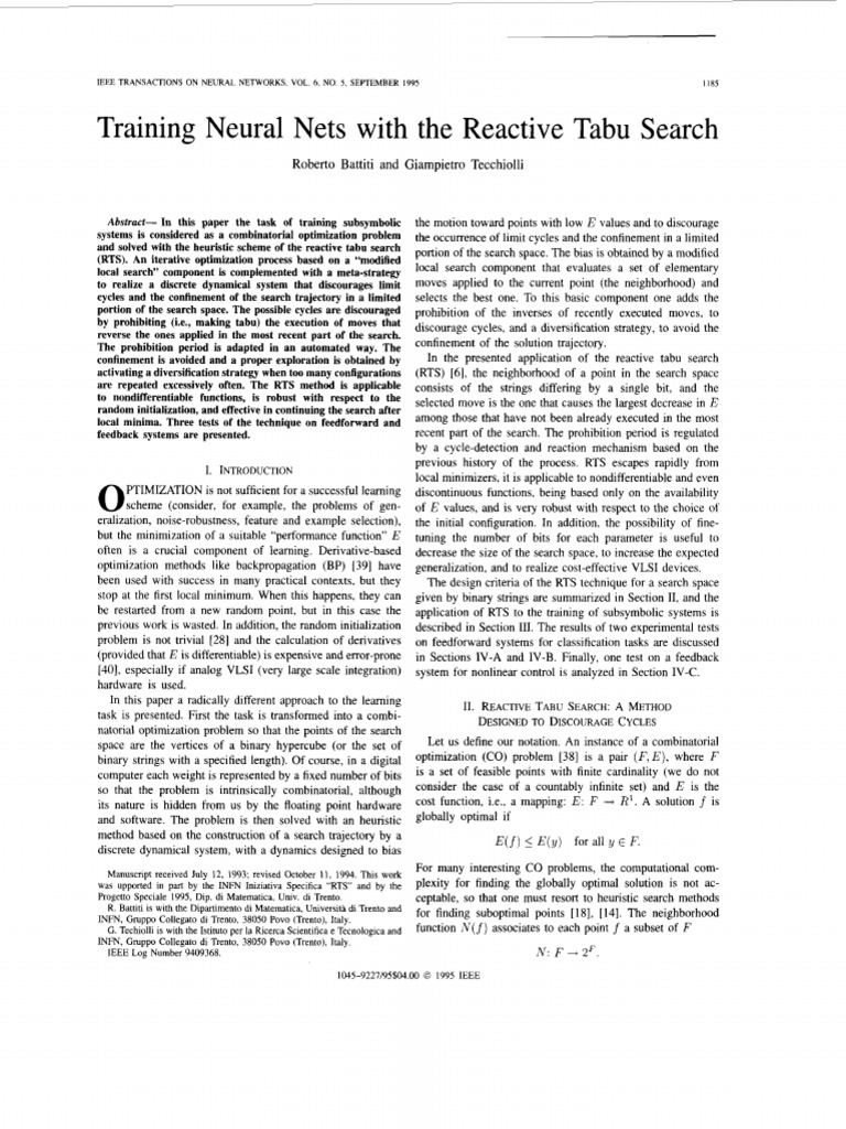 Training Neural Nets With The Reactive Tabu Search by Roberto Battiti ...
