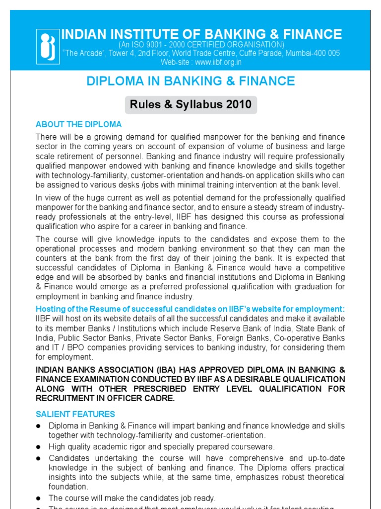 Diploma in Banking & Finance Overview | PDF | Security Interest | Banks