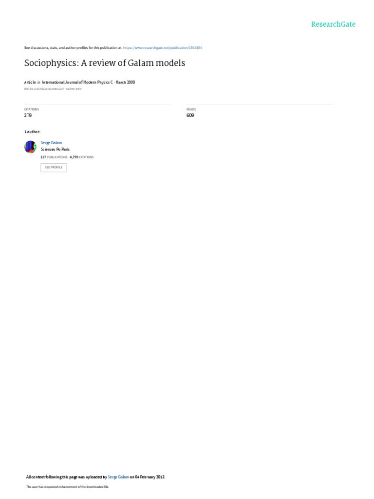 Sociophysics: A Review of Galam Models: International Journal of Modern ...