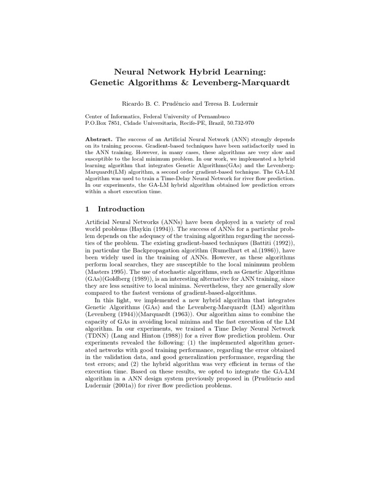 An Efficient Hybrid Genetic Algorithm and Levenberg-Marquardt Approach for Training Time-Delay ...