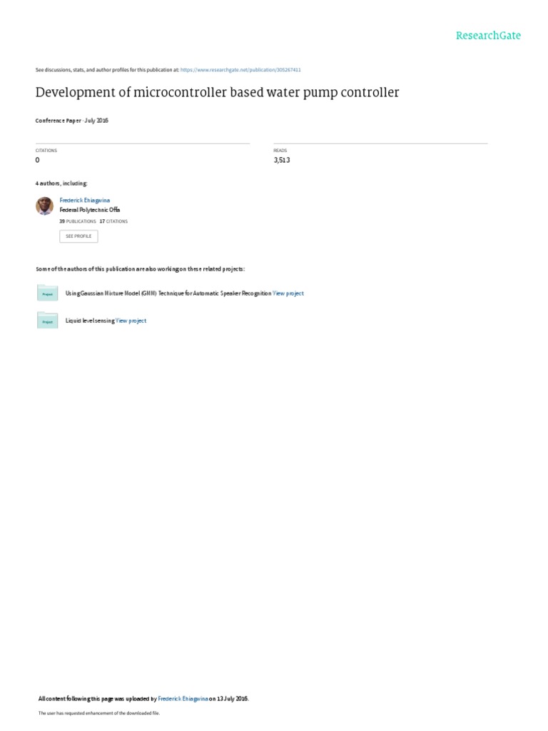 Development of Micro Controller Based Water Pump Controller Reviewed ...