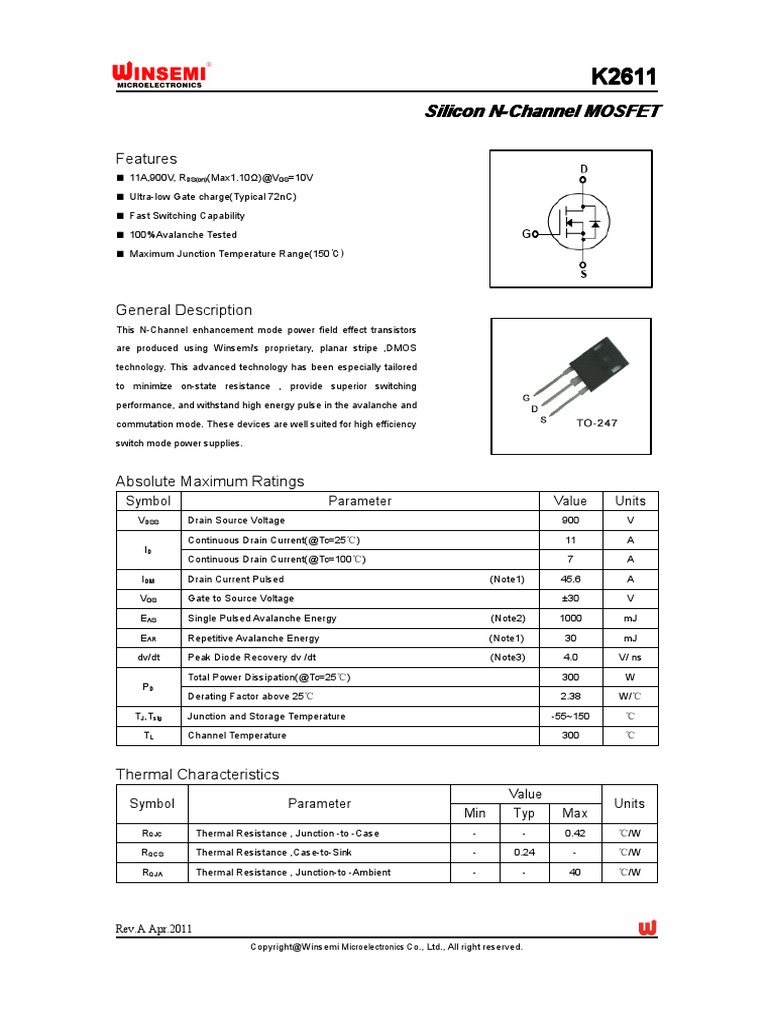 K2611 K2611 K2611 K2611: Features | PDF | Field Effect Transistor | Mosfet