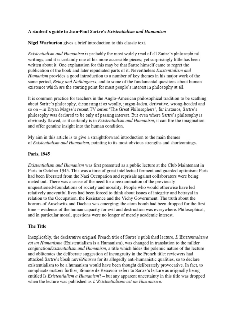 A Student's Guide To Jean-Paul Sartre's Existentialism and Humanism ...