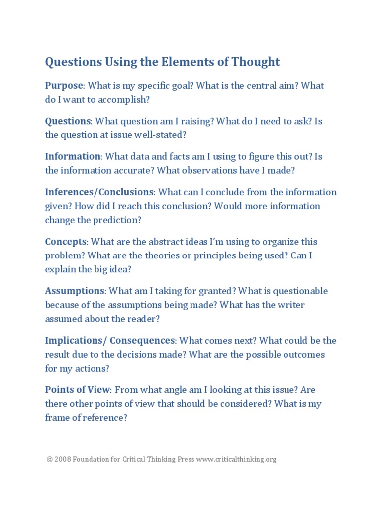 Questions Using The Elements of Thought | PDF