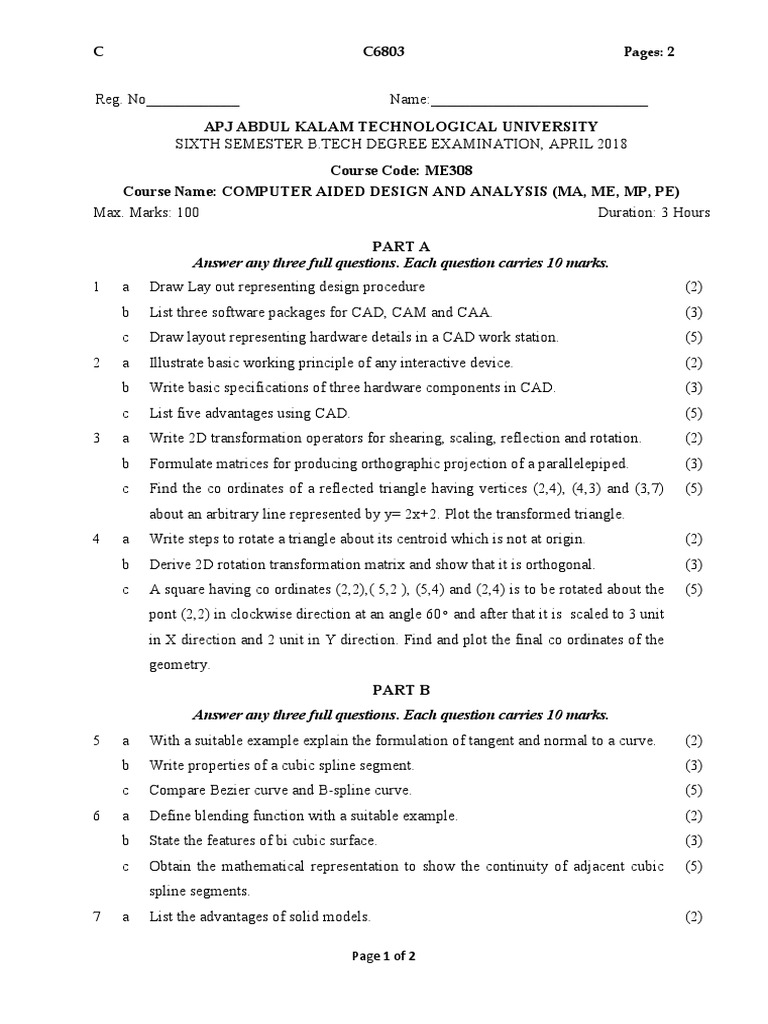 ME308 Computer Aided Design & Analysis 2018 | PDF | Finite Element ...