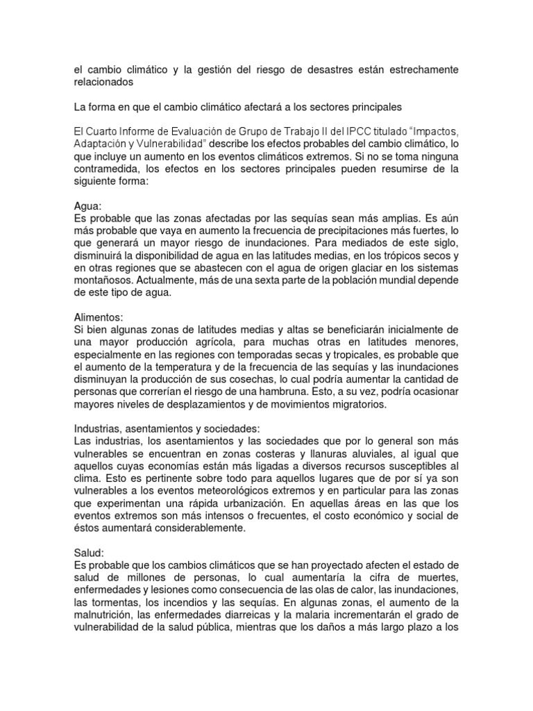 El Cambio Climático y La Gestión Del Riesgo de Desastres Están ...