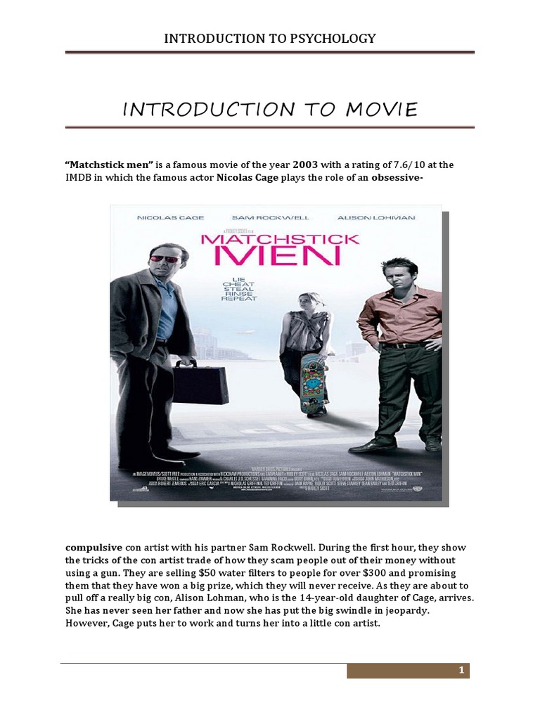 Obsessive Compulsive Disorder (Matchstick Men 2003) | PDF | Obsessive ...