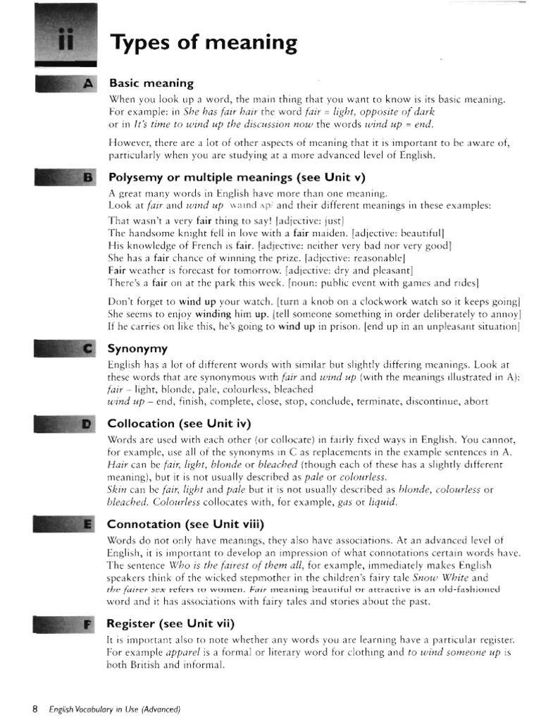 Types of Meaning - Excerpt From Vocabulary in Use | PDF ...