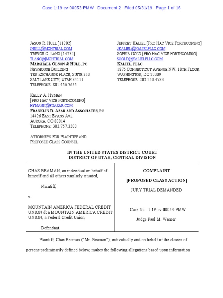 Chas Beaman v. Mountain America Federal Credit Union | PDF | Overdraft | Debit Card
