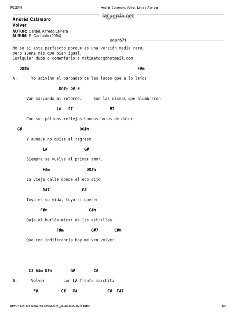 Andrés Calamaro, Volver - Letra y Acordes | PDF | Ocio
