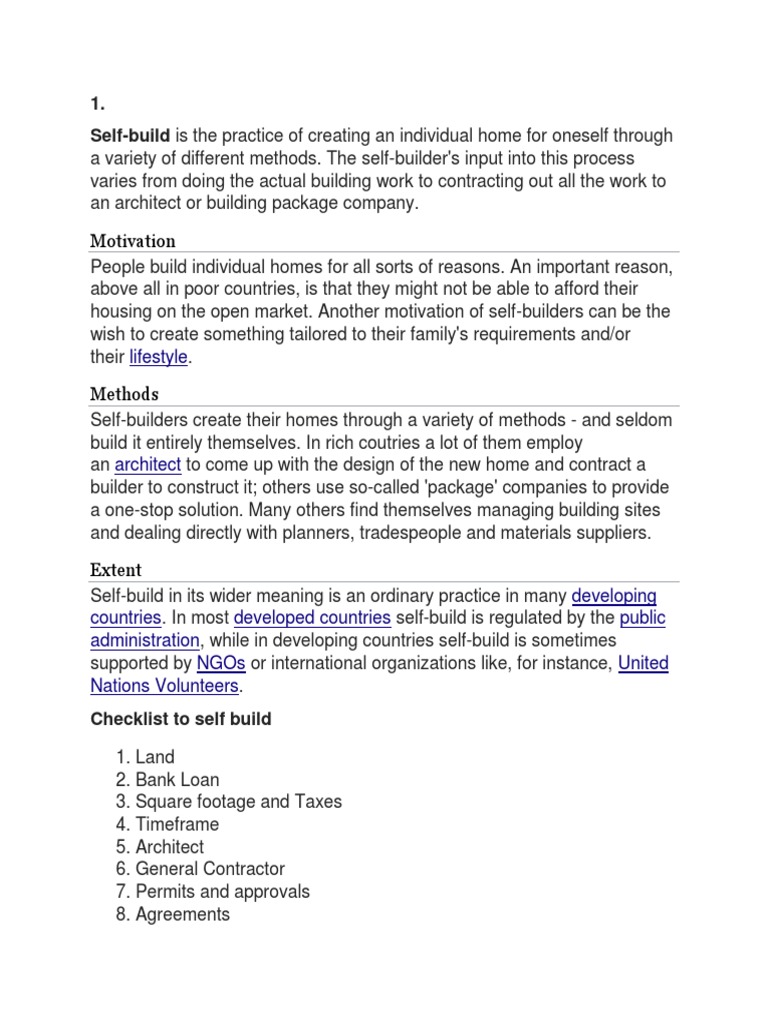 Self-Build Is The Practice of Creating An Individual Home For Oneself ...