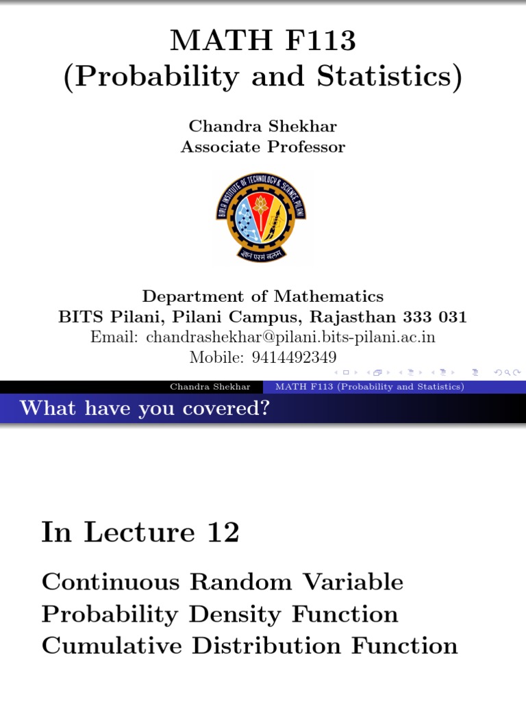 Lecture13 PDF | PDF | Probability Density Function | Expected Value