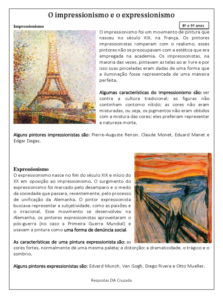 O Impressionismo e o Expressionismo | PDF | Impressionismo | Expressionismo