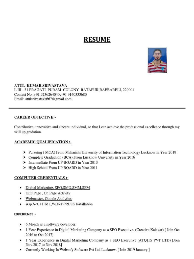 Resume: Atul Kumar Srivastava | PDF