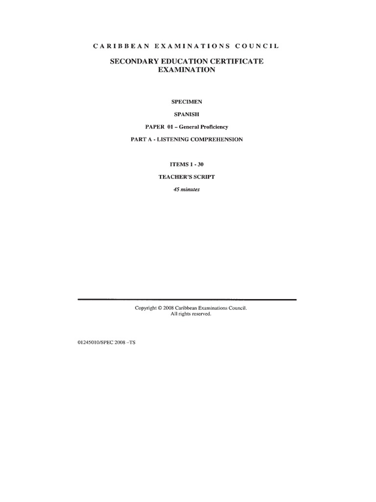 CSEC Spanish Specimen 2008 (Teacher) P1 PDF | PDF | Linguistic Typology ...