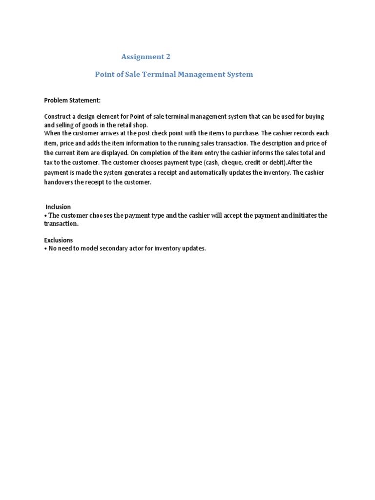 Assignment 2 Point of Sale Terminal Management System: Problem ...