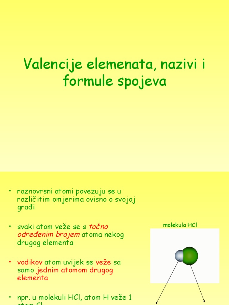 Valencije Elemenata, Nazivi I Formule Spojeva | PDF