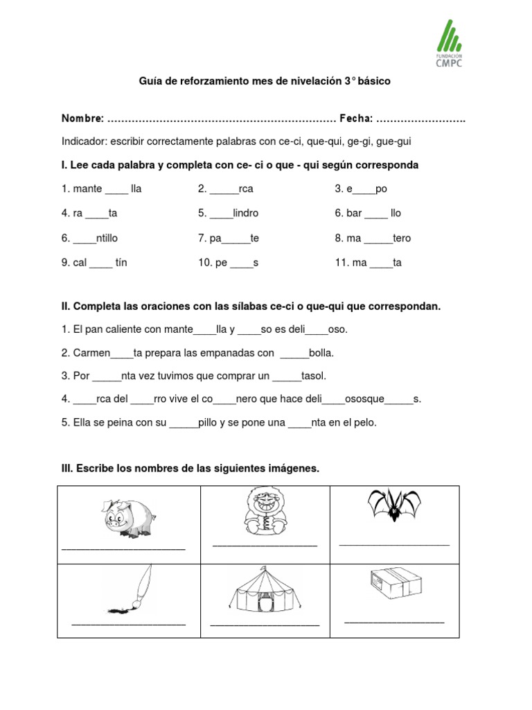 Prueba Ce, Ci, Gue, Gui, Que Qui | PDF