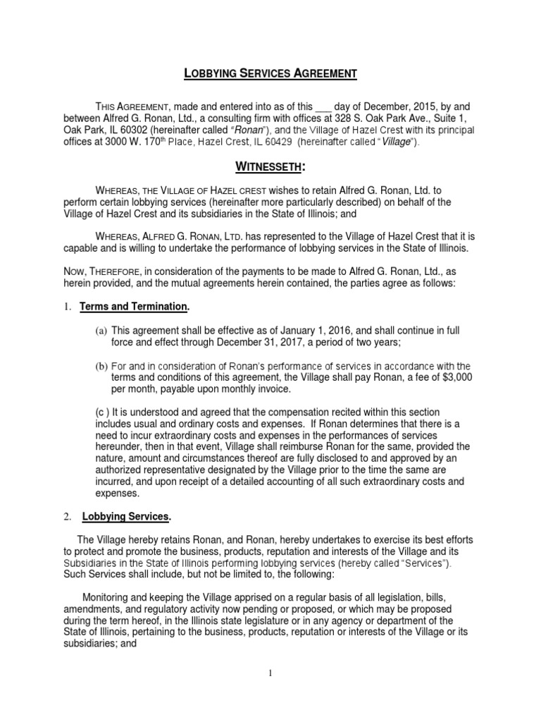 Lobbying Service Agreement | PDF | Confidentiality | Common Law
