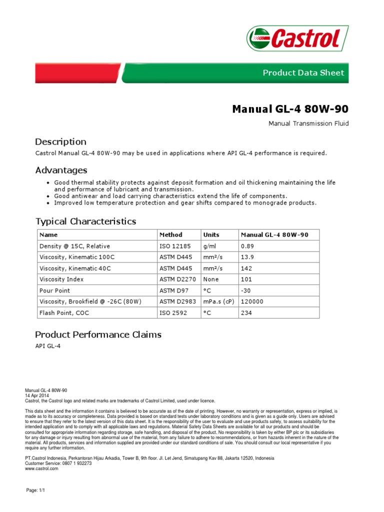 Manual GL-4 80W-90: Description | PDF | Manual Transmission | Viscosity