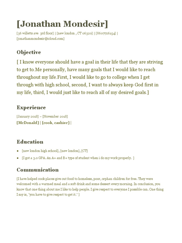 (Jonathan Mondesir) : Objective | PDF | Social Science | Self-Improvement